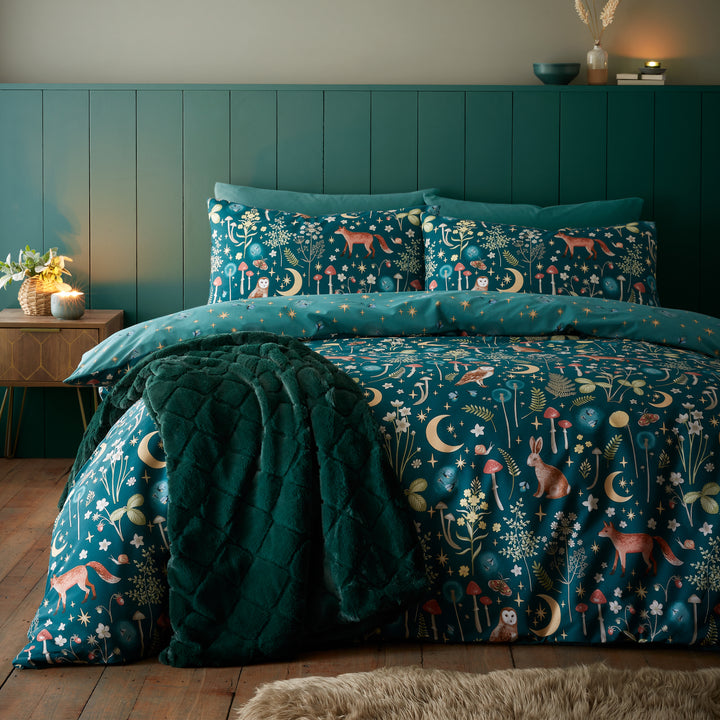 Enchanted Twilight Animals Duvet Cover Set - Forest Green – Williamsons ...